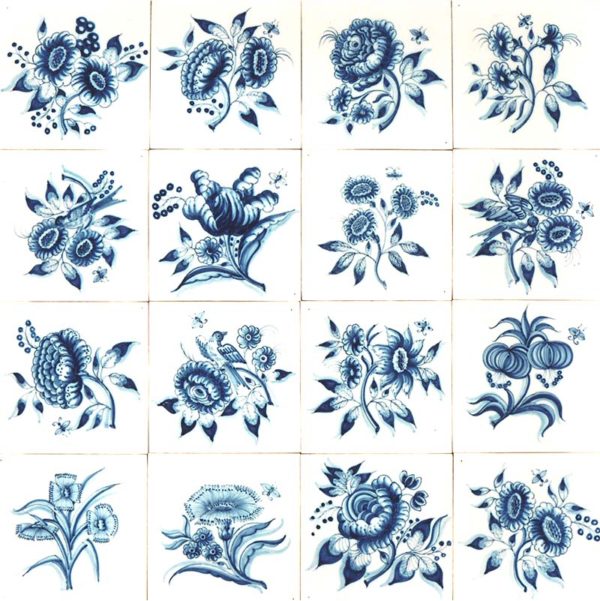 Custom Dutch tiles with hand-painted Frisian flowers